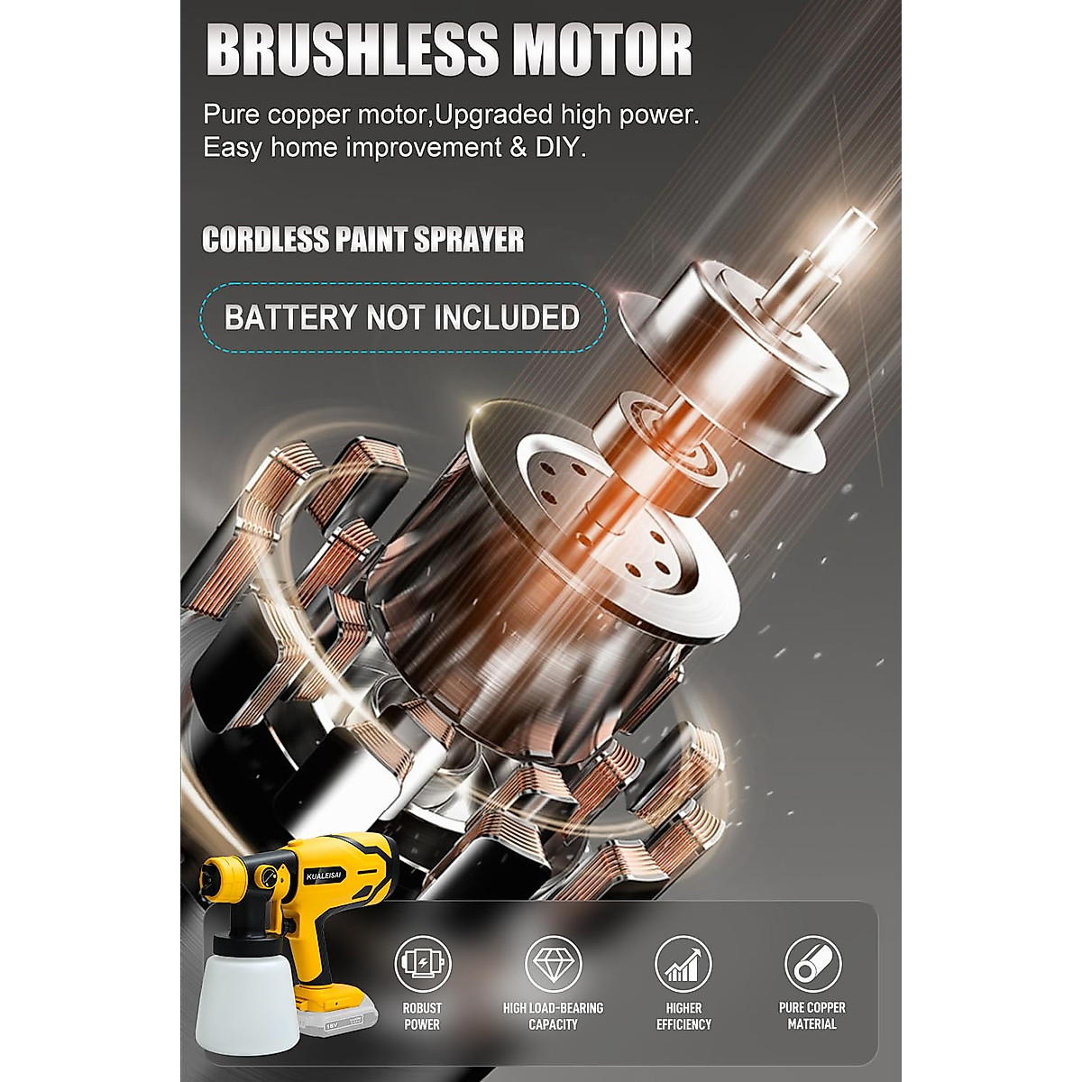 Cordless Paint Sprayer for DeWo1t 20V Max Battery (Battery NOT Included),No Battery HVLP Spray Paint Gun Yellow