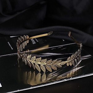 SAILIMUE 6Pcs Greek Goddess Costume Accessories Set Women Golden Laurel Leaves Crown Tiara Leaf Headband Armband Coil Bracelet Pearl Leaf Dangle Earring Bridal Hair Comb Wedding Headpiece Toga