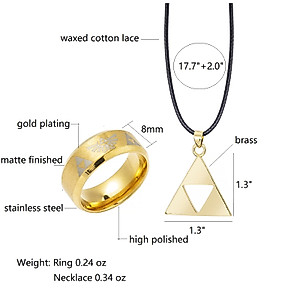 Winssigma Stainless Steel Ring for Men, Triangle Pendant Necklace Cosplay Jewelry Set for Gaming Enthusiast(Gold #6)