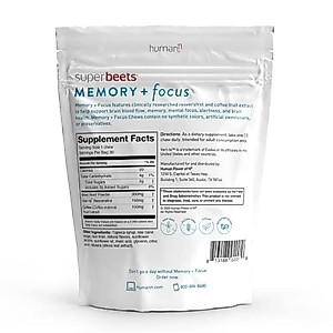 humanN SuperBeets Memory & Focus Brain Supplement Chews – Mental Alertness – Clinically Studied Nootropics, Resveratrol Plus Beet Root Powder, Blueberry Pomegranate Flavor, 30 Count