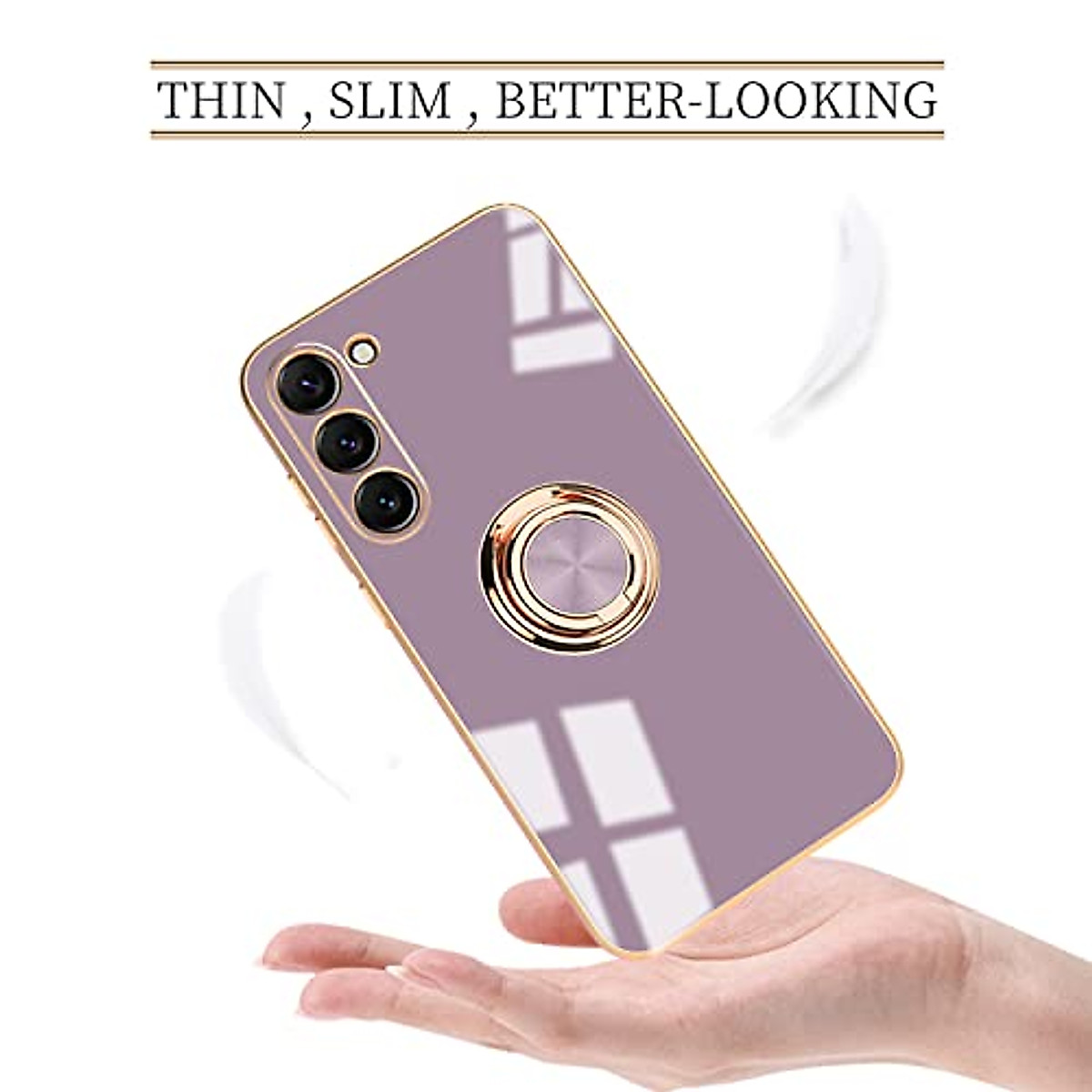 Dinick Compatible for Samsung Galaxy S23 Case with Ring Holder Kickstand [with Magnetic] Soft TPU Shockproof Electroplated Protective Phone Case for Galaxy S23 5G Purple