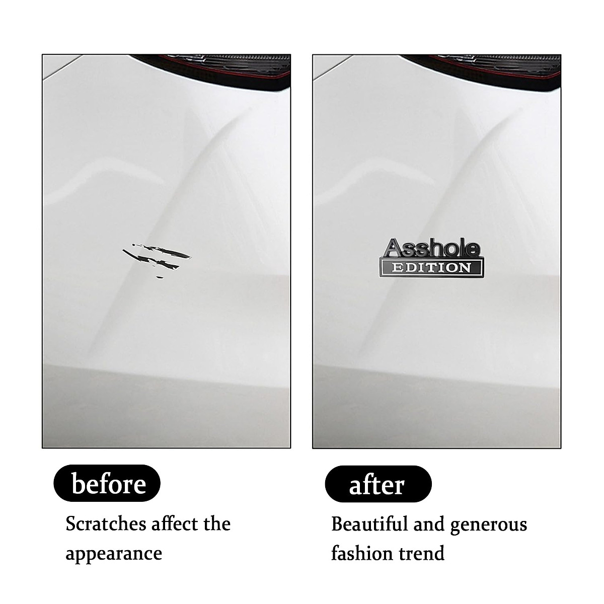 Asshole Edition Custom Car Emblem,3D Heavy Metal Car Badges Car Decals with Strong Car Emblem Adhesive,One of The Best Automotive Exterior Accessories Decoration (Black/White)