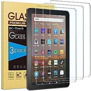 EC-Touch [3-Pack] Screen Protector for Fire HD 8 (Only 2018/2017 Release,8th/7th Generation) 9H Hardness Clear Anti-Scratch Bubble Free Tempered Glass,Not fit Amazon Kindle Fire HD8 2020(Clear)