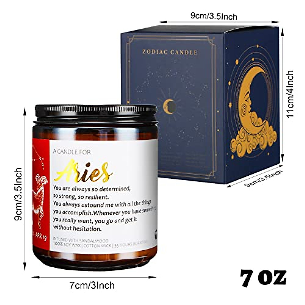 Aries Gifts for Women - Aries Scented Candles 丨 Zodiac Soy Candle 丨 Astrology Candles for Best Friends, Women, Sisters 丨 Astrology Gifts for Women 丨 Candles for Home Scented - 7oz