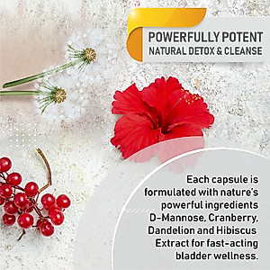 Advanced Urinary Tract Health & Bladder Support Supplement - Detoxifying Strength D-Mannose & Cranberry Natural Fast Acting UT Cleanse- Restore Control & Balance - 60 Capsules