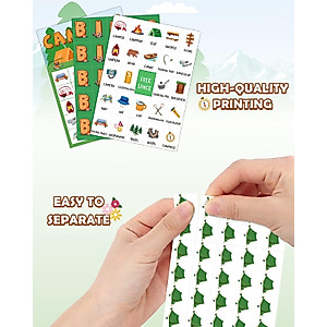 Mosailles Camping Bingo Game Outdoor Indoor Activities Hike Field Trip Supplies Party Favors Card Games for Adults 24 Players Family Fun