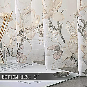Tollpiz Floral White Sheer Valance Curtains Flower Print Vine Embroidery Bedroom Curtain Valances Rod Pocket Voile Window Curtains for Living Room, 54 x 16 inches Long, Set of 1 Panel