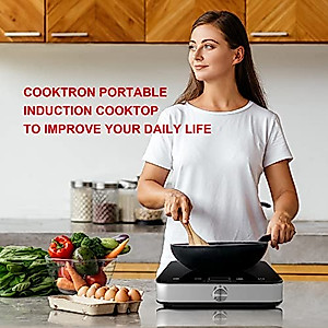 COOKTRON 1800W Single Countertop Portable Induction Cooktop, Temperature Controls, Electric Hot Burner with Timer, Safety Lock, Easy to Clean, Knob, black (AAMUS-CT-FS-IC321-3)