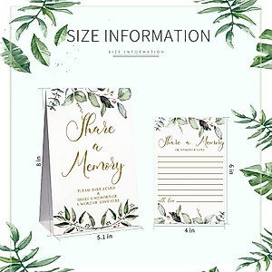 50 Pcs Share a Memory Cards and Greenery Place Cards Seating Place Cards Greenery Eucalyptus for Graduation, Wedding, Bridal Shower, Birthday Party, Celebration Anniversary, Funeral (Gold Font)
