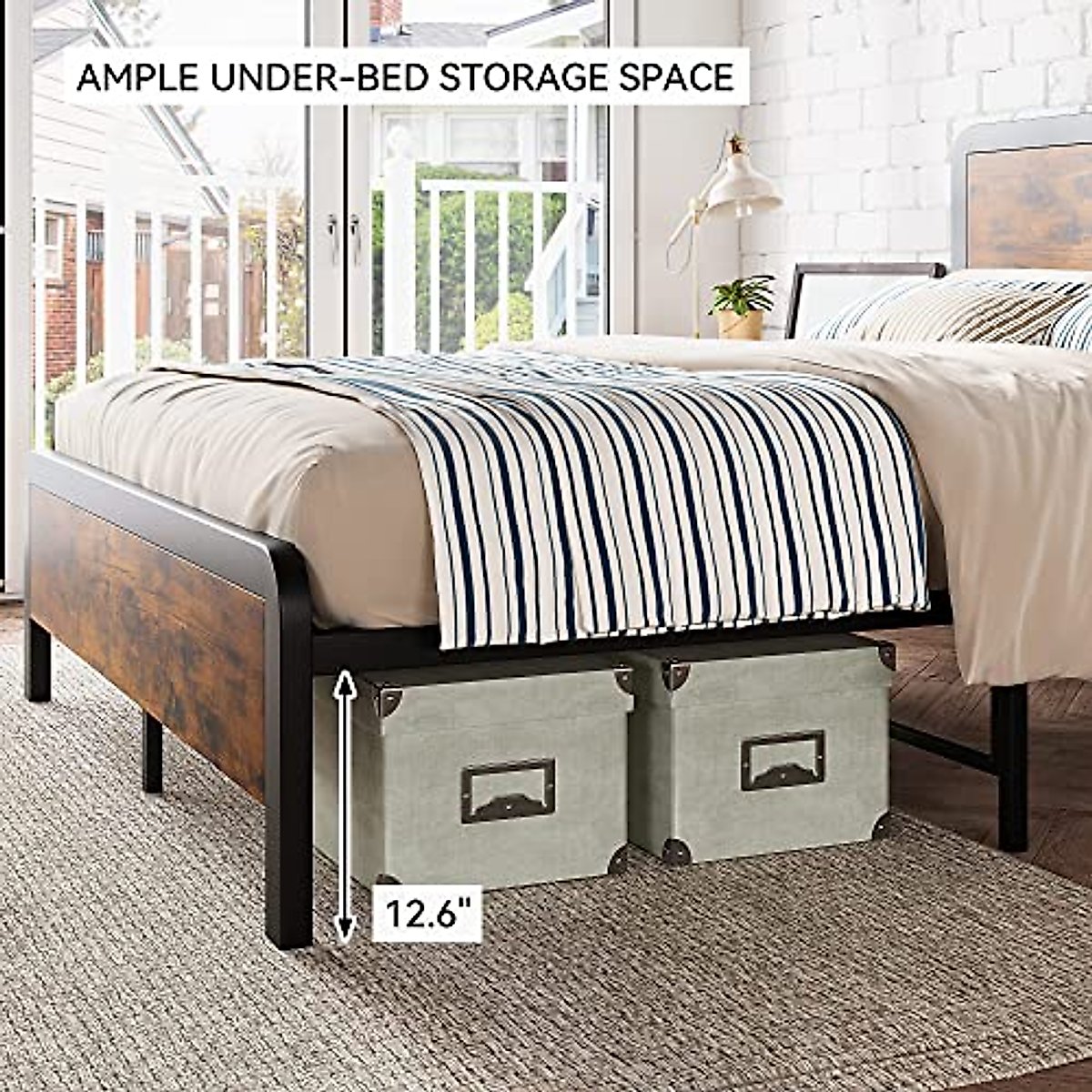 Alkmaar Full Bed Frame with Headboard, Platform Bed Frame with Safe Rounded Corners & Strong Metal Slats Support, Mattress Foundation, Noise-Free, No Box Spring Needed