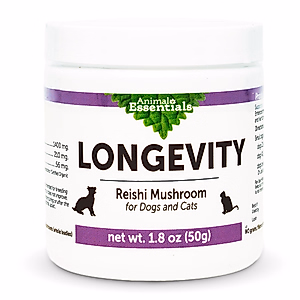 Animal Essentials Longevity Reishi Mushroom Supplement for Dogs & Cats - Healthy Cardiovascular & Liver Function, Supports Long Term Health, Mushroom Powder Extract, Antioxidant - 1.8 Oz (Pack of 1)