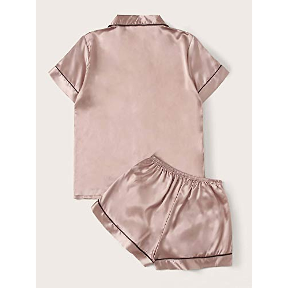 MakeMeChic Women's Satin Sleepwear Button Front Short Sleeve 2 Piece Pajama Set Dusty Pink S