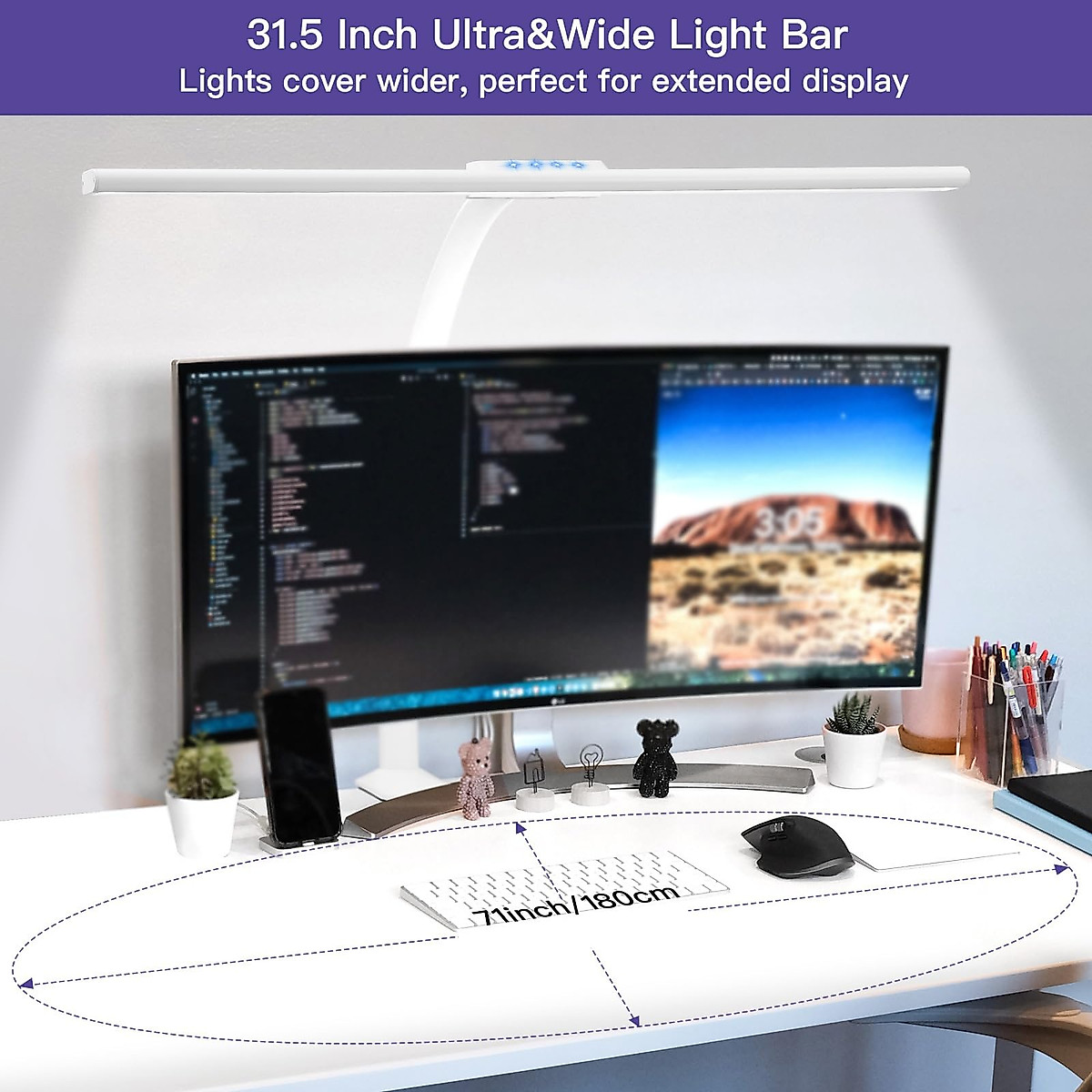 24W Gooseneck Clamp Light for Home Office, 4 Color Modes Dimmable Table Lamp and Stepless Dimming, Modern Architect Desk Lamp for Studio Reading Home Study (Color : White)