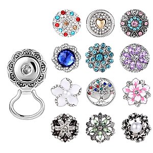 MJartoria Interchangeable Snap Buttons Centerpiece Rhinestone Eye Glass Holding Brooch (12pcs Blue-Rhinestone)
