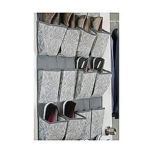 Laura Ashley Non-Woven 20 Pocket Shoe Organizer | Almeida Closet Storage | Foldable | Great for Inside Closet | Hung Behind Door | Organizes Shoes | Sneakers | Accessories | Dove Grey