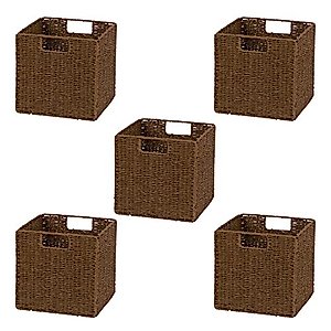 Trademark Innovations 10.5" Woven Storage Cube Basket Bin with Iron Wire Frame Set of 5