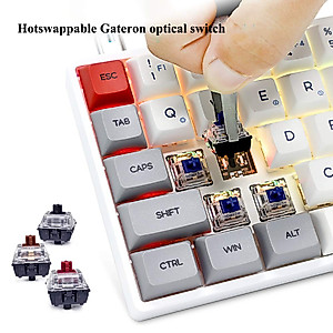 YUNZII SK71 71 Keys Hot Swappable Wired Mechanical Keyboard with RGB Backlit, Optical Switch, PBT Keycap, NKRO, Type-C Cable for Win/Mac/Gaming (Gateron Optical Red, Grey)