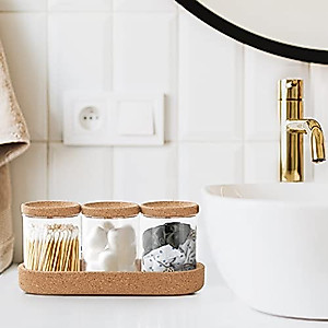 Anhow 12 OZ Glass Qtip Holders, 3 Pack Apothecary Jars Cotton Ball/Swabs Dispenser with Vanity Tray for Bathroom Canister Storage, Clear Bathroom Set Guest Room Essentials with Dust Cover