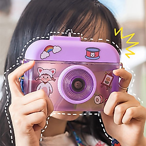 Water Bottle with Straw, 400ml Cute Camera Shaped Straw Cups Kids Water Bottle Water Cup for Adult Girls Outdoor Camping Travel(Yellow)