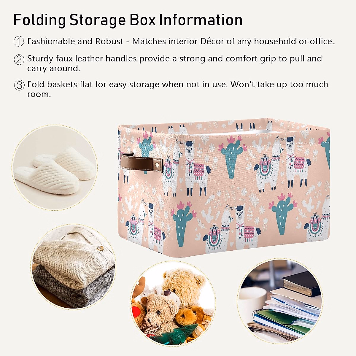 Cute Lama Cactus Dog Toy Baskets Canvas Fabric Collapsible Organizer Basket for Storage Bin for Kids Room Toy Organizer Home Baby Hamper 2 Pieces