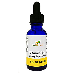 Herb-Science Liquid Vitamin B1 Drops - Daily Thiamine Supplement to Support Digestion, Nervous System, Heart Health, Stress Relief, Natural Energy Booster - 500% DV, 36 Servings per Bottle - 1 fl. oz.