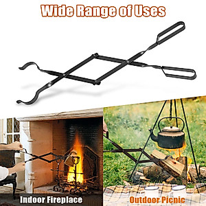 AGM Fireplace Tongs, 26" Fire Pit Accessories Firewood Tongs, Log Grabber for Thick logs, Heavy Duty Wrought Iron Fire Pit FireTongs, Campfire BBQ Stove Log Tweezers, Outdoor/Indoor Fire Pit Tools