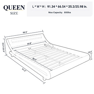 Allewie Queen Size LED Platform Bed Frame with Adjustable Headboard/No Box Spring Need/Easy Assembly/Faux Leather in Black
