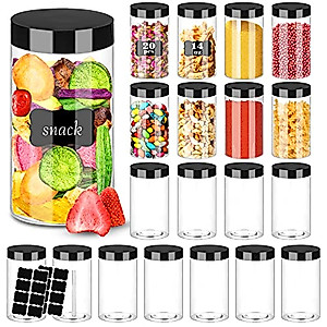 Plastic Jars with Lids 20Pcs 14 oz Clear Plastic Slime Storage Jars Containers with Airtight Leak Proof Black Plastic Screw On Lids Cylinder Clear Round Jars Easy Clean Food Grade Durable PET…