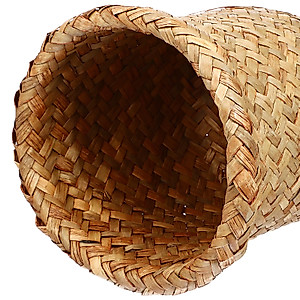 HOLIDYOYO Seagrass Woven Basket Small Countertop Trash Can Mini Wastebasket Woven Plant Pot Holder Pencil Cup Makeup Brush Organizer Farmhouse Home Decor