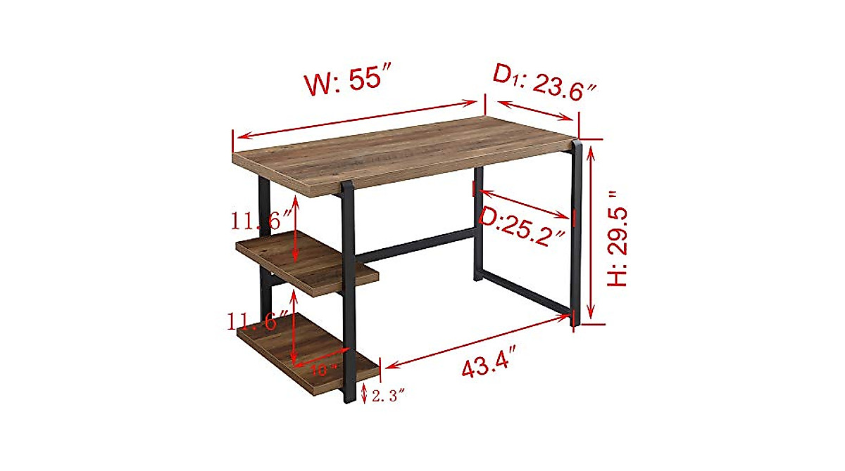FOLUBAN 55" Computer Desk | Reversible Storage & Oak Design