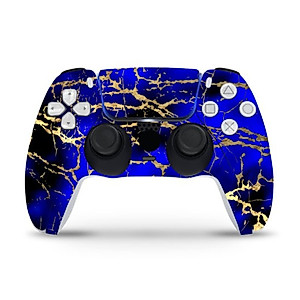 ZOOMHITSKINS Compatible with PS5 Skin, Cobalt Golden Dark Blue Black Pattern, Durable, Bubble-free, W/Disk Version, Precisely Cut