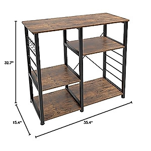 SDHYL, 35 inch Coffee Bar Bakers Rack with 4 Shelves, Kitchen Storage Organizer with Metal Frame, Microwave Stand for Home Kitchen Bathroom