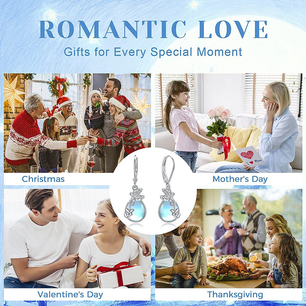 Butterfly Earrings 925 Sterling Silver Butterfly Dangle Drop Earrings with Moonstone Butterfly Leverback Jewelry Gifts for Women Girlfriends