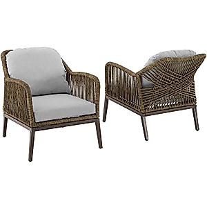 Crosley Furniture Haven 2-Piece Outdoor Chair Set, Wicker Patio Chairs for Conversation, Porch, Deck, Light Brown with Light Gray Cushions