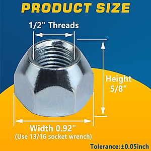 GREPSPUD 10pcs 1/2''-20 Trailer Lug Nuts, Wheel 509 Lug Nut Hub Tire Nuts Open End Acorn Nut for Dexter EZ Lube Trailer Camper RV 1/2" Studs, Zinc Plated