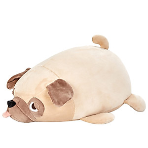 Cute Plush Tired Brown Bulldog Toy, Soft Hugging Pillow for Kids