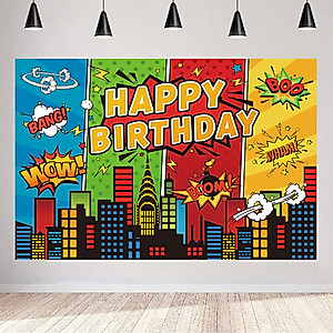 7x5ft Superhero Theme Backdrop for Children Boys Super Heros Comic Skyline Happy Birthday Party Supplies Decoration Baby Shower Backdrop Hero City Banner Decor Photography Backdrop