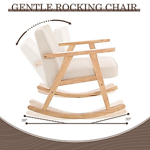 JEEOHEY Nursery Rocking Chair, Modern Upholstered Button Tufted Teddy Fabric Rocker Glider Chairs Single Sofa Armchair w/Solid Wood Legs, Side Pockets for Nursery Room, Living Room, White