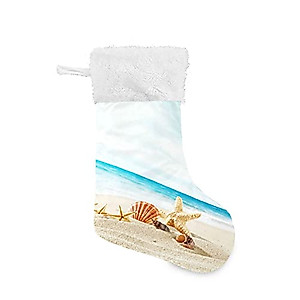 Kigai Christmas Stockings Summer Beach Landscape Large Candy Stockings Stuffers Kids Cute Xmas Sock Decorations 2PCS for Home Holiday Party 12" x18"