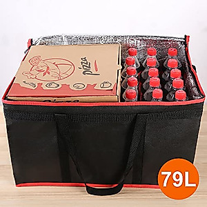 Bodaon Insulated Food Delivery Bag for Hot and Cold Meal, XXX-Large, Grocery Tote Insulation Bag for Catering, Pizza Warmer, Insulated Grocery Bags, Cooler Bag, Black with Red Edge, 1-Pack