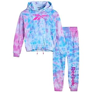 Reebok Girls Sweatsuit - 2 Piece Performance Fleece Sweatshirt and Jogger Sweatpants - Tie Dye Activewear Set for Girls, 7-12, Size 8, Tie Dye Pink