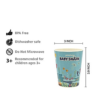 Zak Designs Baby Shark Dinnerware Set for Kids Includes 8" Plate, 6" Bowl, and 10oz Tumbler, Durable and Sustainable Melamine Bamboo Material (3-Piece Set)