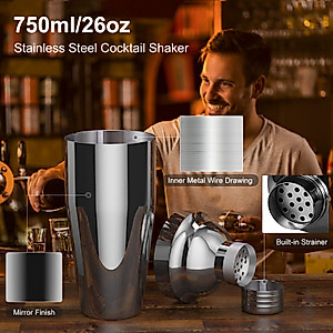 Carsolt Bartender Kit with Rotatable Stand, 19-Piece Bar Set Cocktail Shaker Set 25 oz Martini Shaker for Drink Mixing, Professional Stainless Steel Bar Tools Set Gift for Home, Bar, Party (Black)