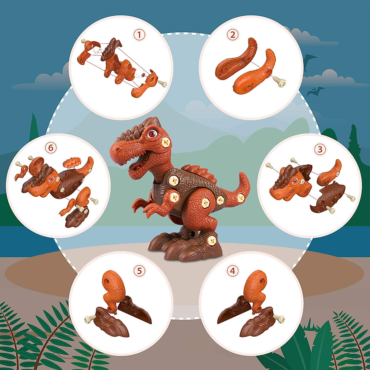 Bottleboom Dinosaur Toys, Take Apart Toys with Electric Drill,STEM Building Learning Set Toy for Kids 3 4 5 6 7 Years Old Boys Girls Easter Christmas Birthday Gifts