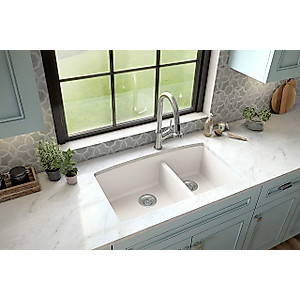 Karran QU-711 Undermount Quartz/Granite Composite Kitchen Sink 32 in. 60/40 Double Bowl in White