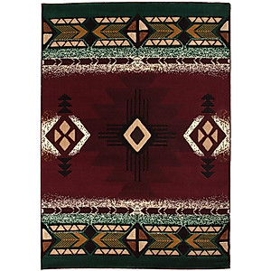 Champion Rugs Native American Navajo Aztec Indian Navajo Aztec Burgundy Area Rug (8 Feet X 10 Feet)