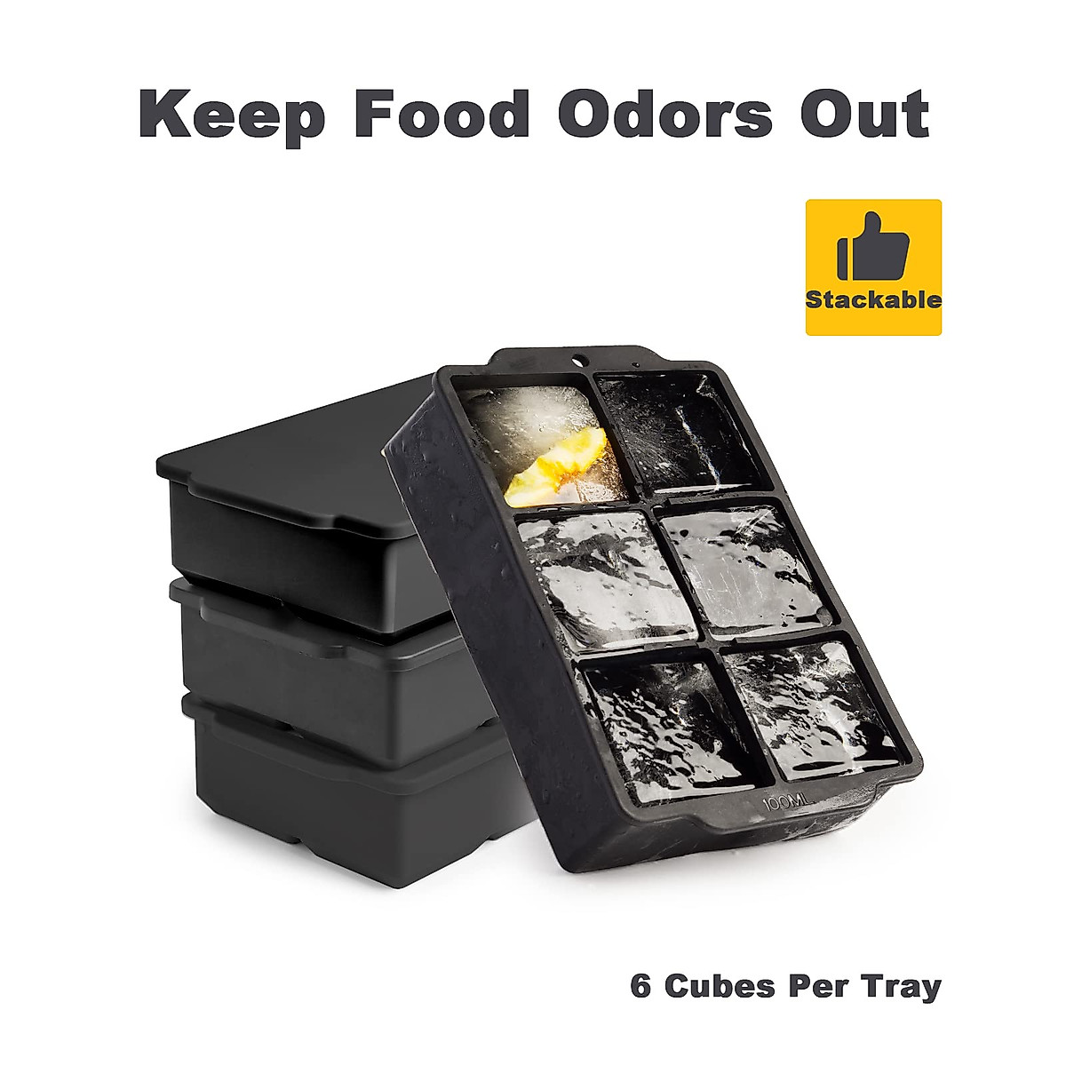 Nax Caki Large Ice Cube Molds Tray with Lid, Stackable Big Silicone Square Ice Cube Mold for Whiskey Cocktails Bourbon Soups Frozen Treats, Whiskey Gifts for Men from Daughter Wife Son Kids