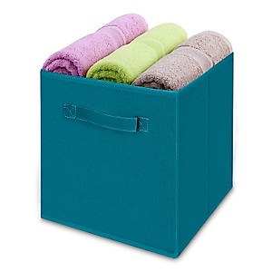 MaidMAX Cloth Storage Bins, Set of 6 Foldable Collapsible Fabric Cubes Organizers Basket with Dual Handles, Teal