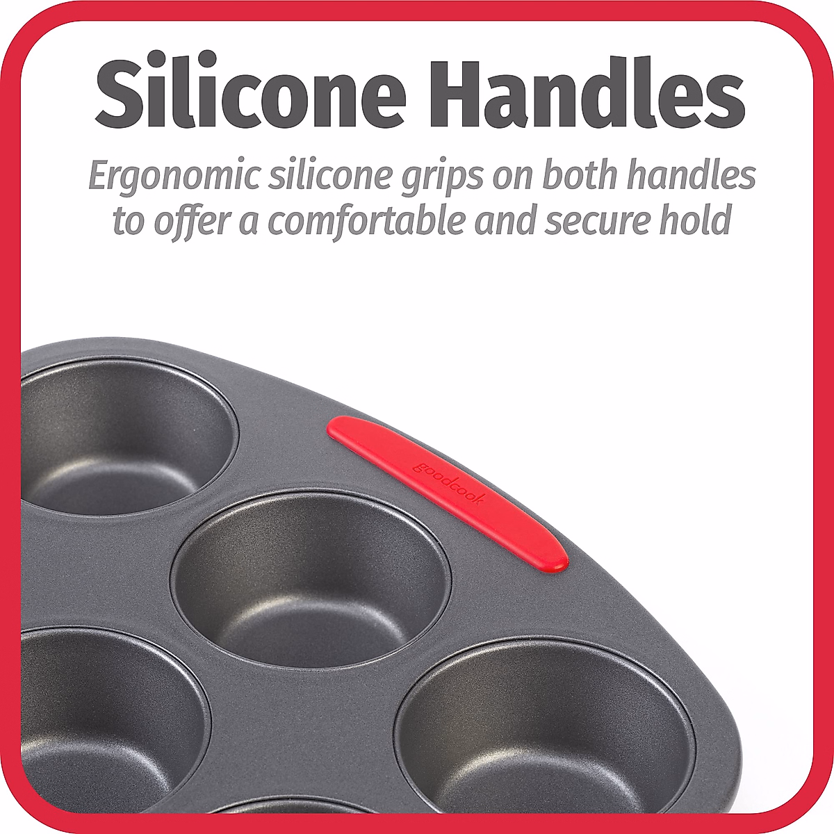 GoodCook MegaGrip 12-Cup Nonstick Steel Cupcake and Muffin Pan with Silicone Grip Handles, Gray