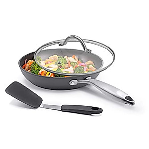 Nonstick Frying Pan - Kitchen Cookware Set 10” Hard Anodized Skillet, Lid and Silicone Spatula - Egg Pan - Non Stick Frying Pans for Cooking - Gas, Electric, Oven or Induction Cookware Kitchen